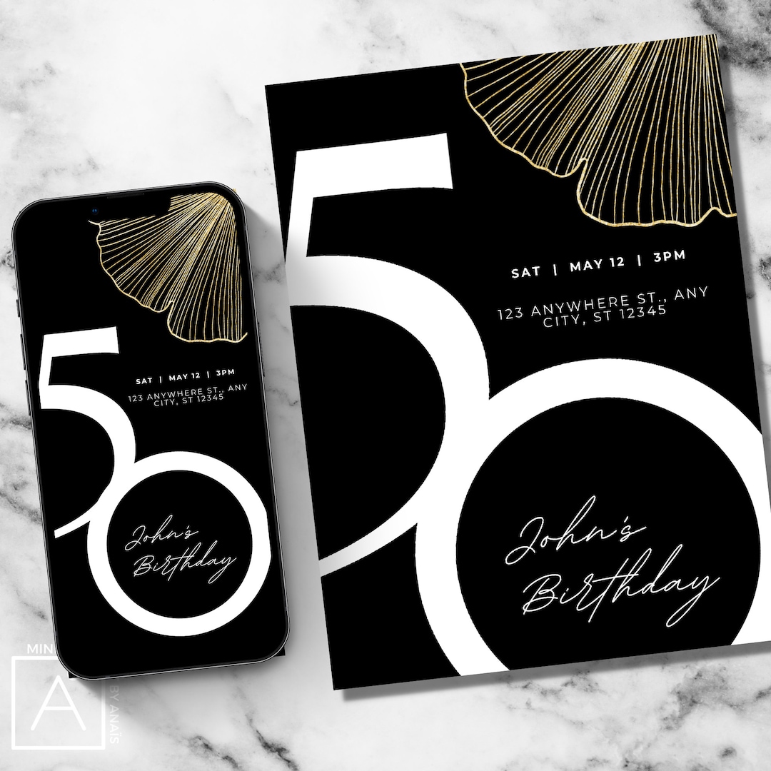 Digital Fifty 50th Birthday Invitation Template, Electronic and ...