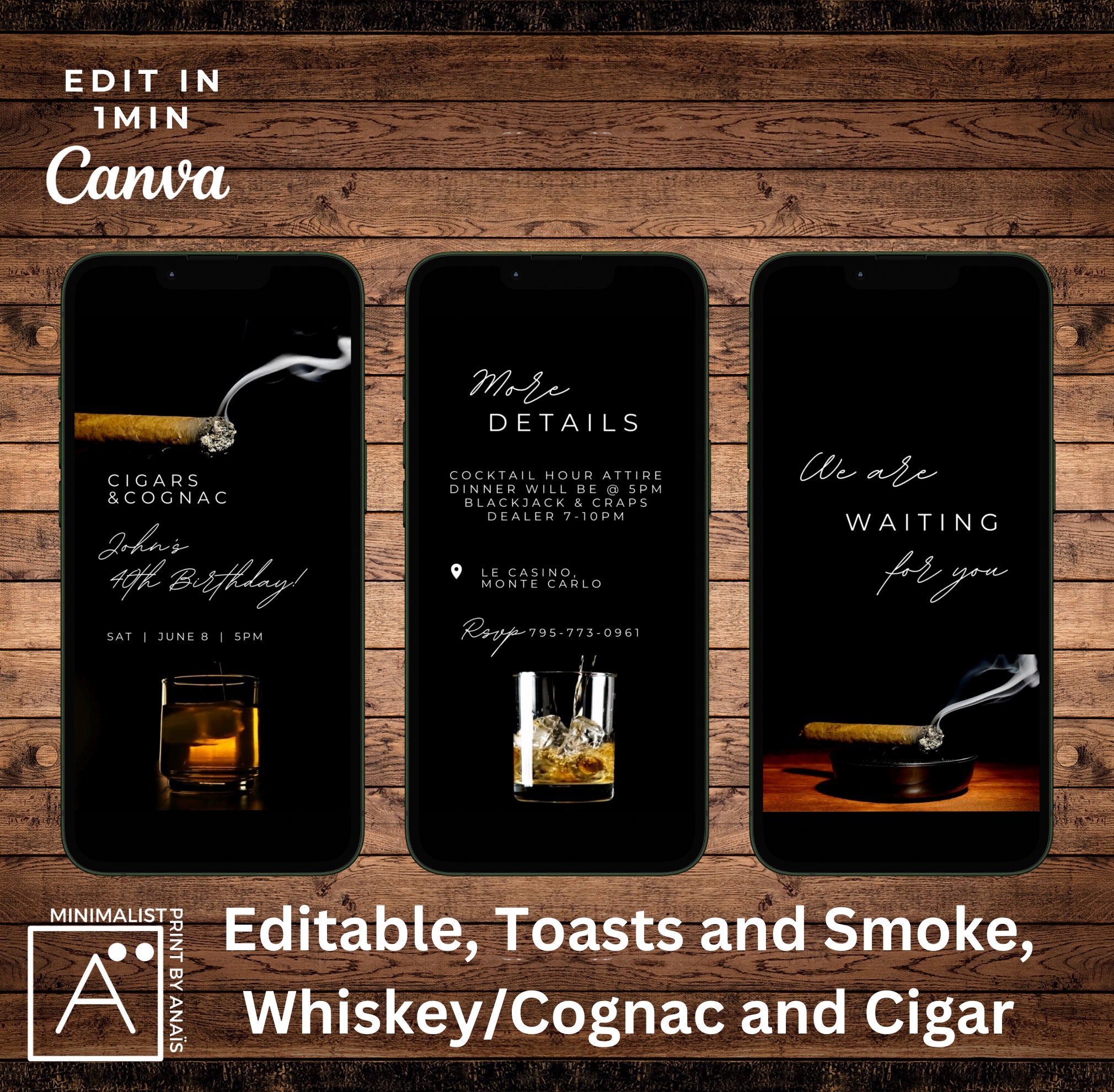 Cognac/whiskey & Cigars: Male Birthday Party Invitation, Toasts and ...