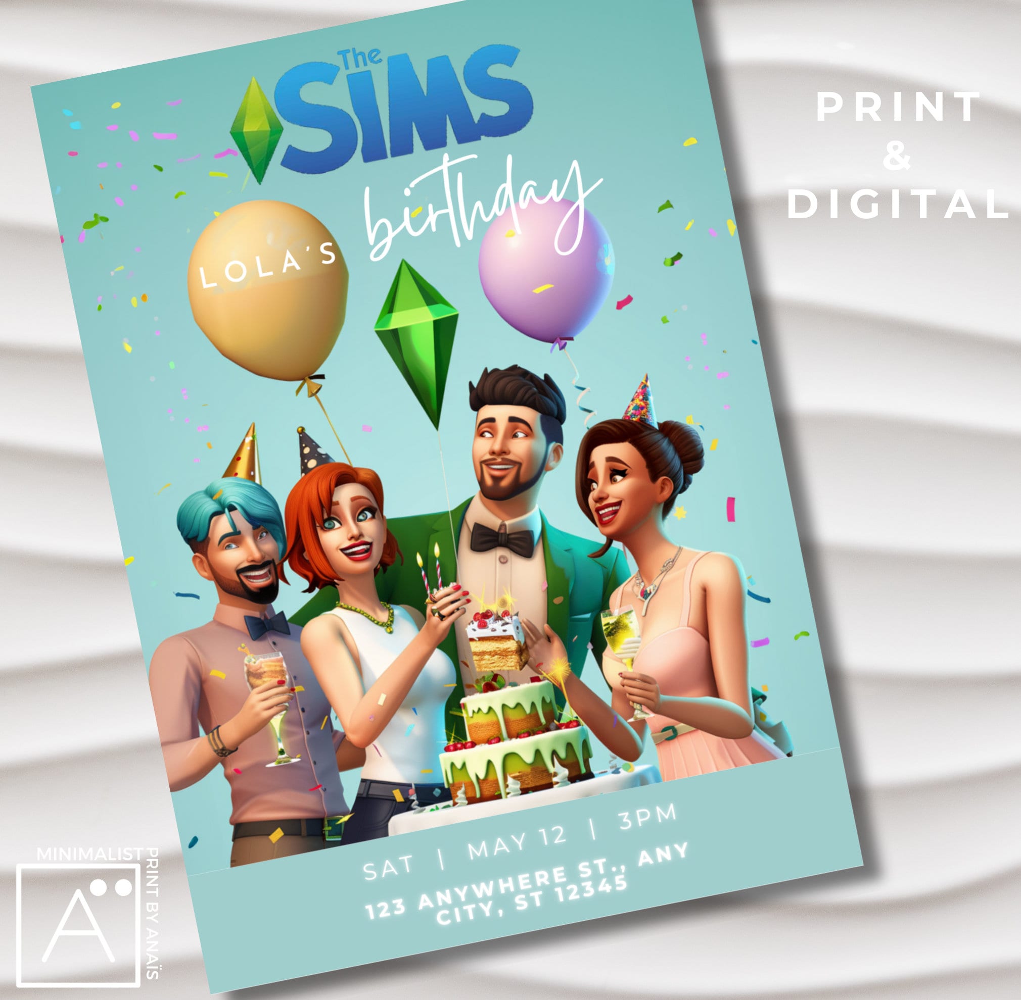 Editable the Sims Birthday Invitation, Sims 4, Plumbob, Birthday Party ...