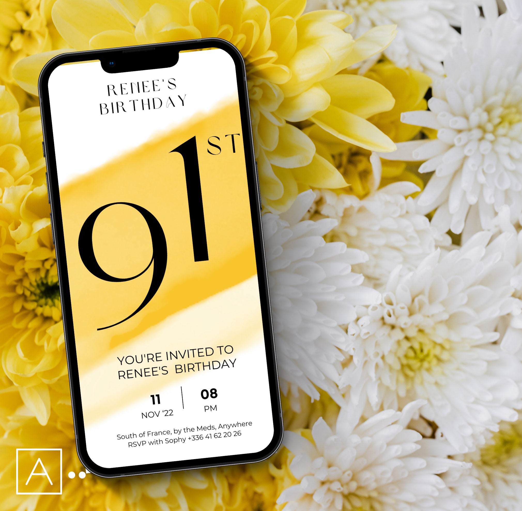 91st Birthday, 91st Birthday Favor, Editable Invitation, 90th Birthday ...