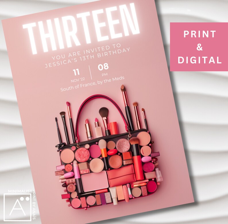 Glam Makeup Birthday Party Invitation: Blush Pink, Editable Template - Etsy