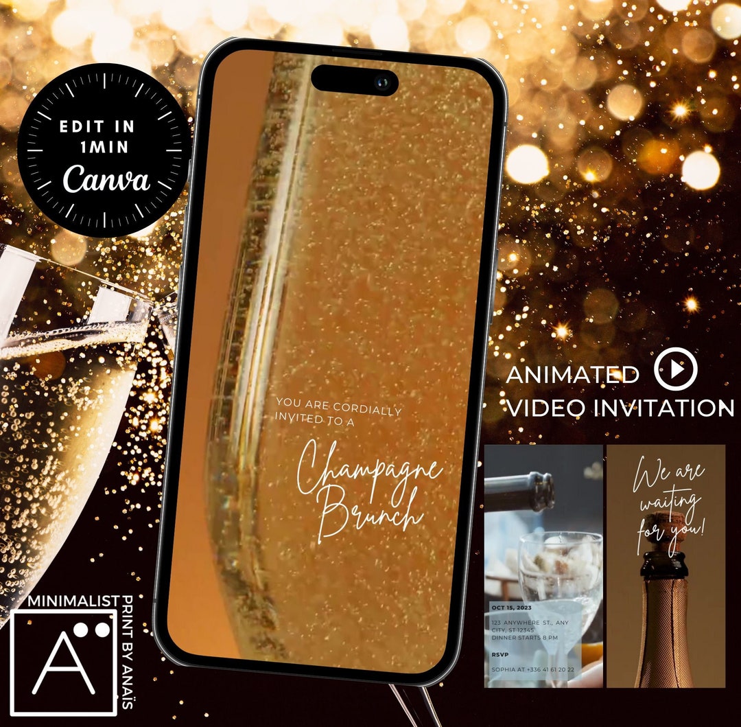 Champagne Brunch Invitation, Brunch Invitation, Editable Video ...