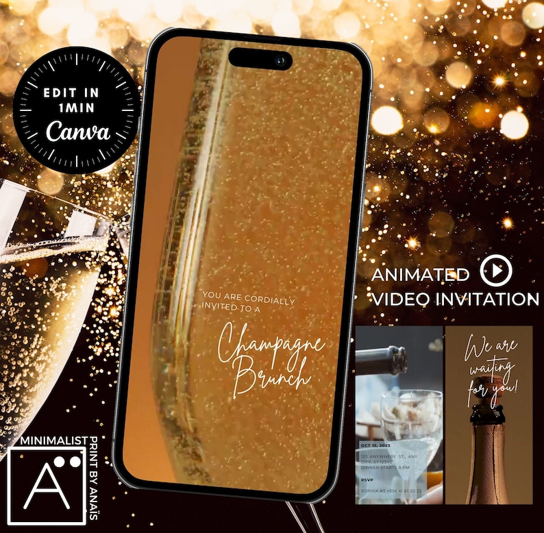 Champagne Brunch Invitation, Brunch Invitation, Editable Video ...