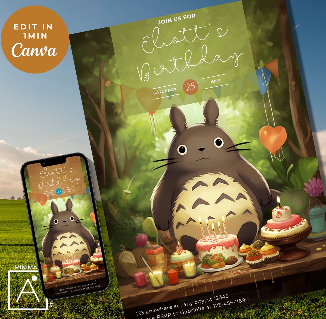 Editable Totoro Birthday Invitation: Studio Ghibli Evite (digital) - Etsy
