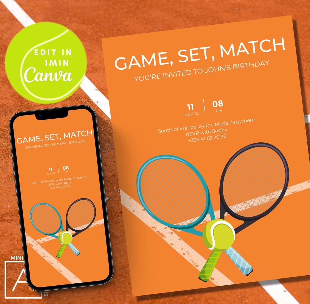 Tennis Birthday Invitation, Tennis Ball Game Invite, FULLY EDITABLE Any ...