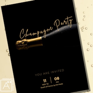 Champagne Party Invitation, Brunch Invitation, Editable Invitation ...