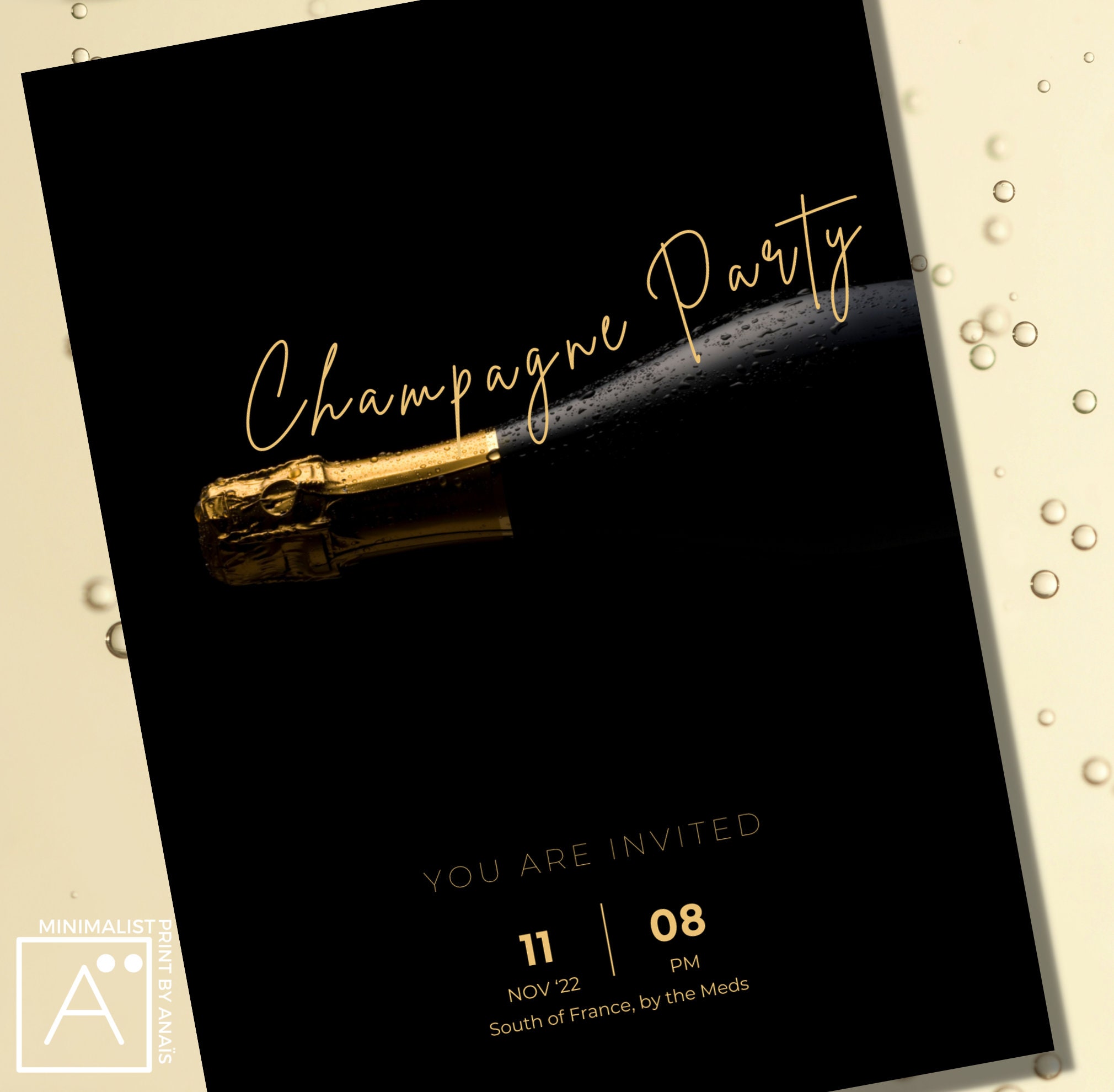 Champagne Party Invitation, Brunch Invitation, Editable Invitation ...