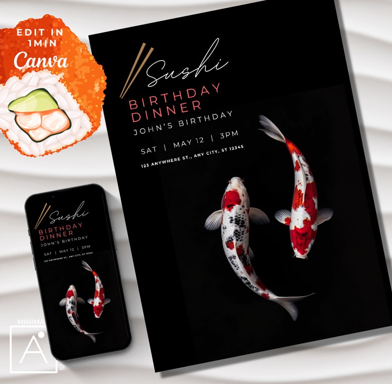 Sushi Birthday Invitation: Editable Japanese Dinner Party Invite ...