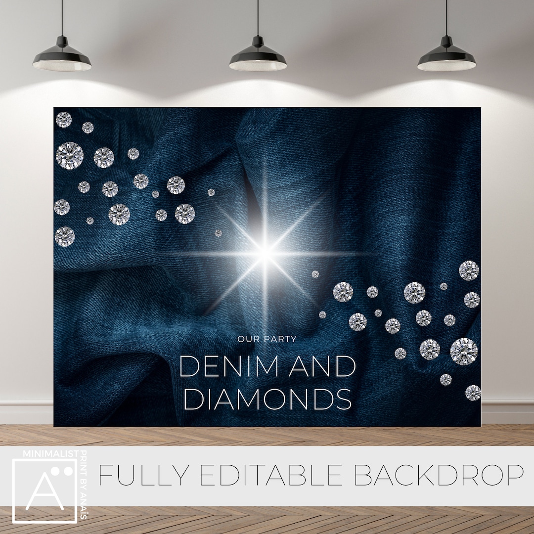 Denim and Diamond Backdrop, Denim Diamond Party Decor, Blue Jeans and ...