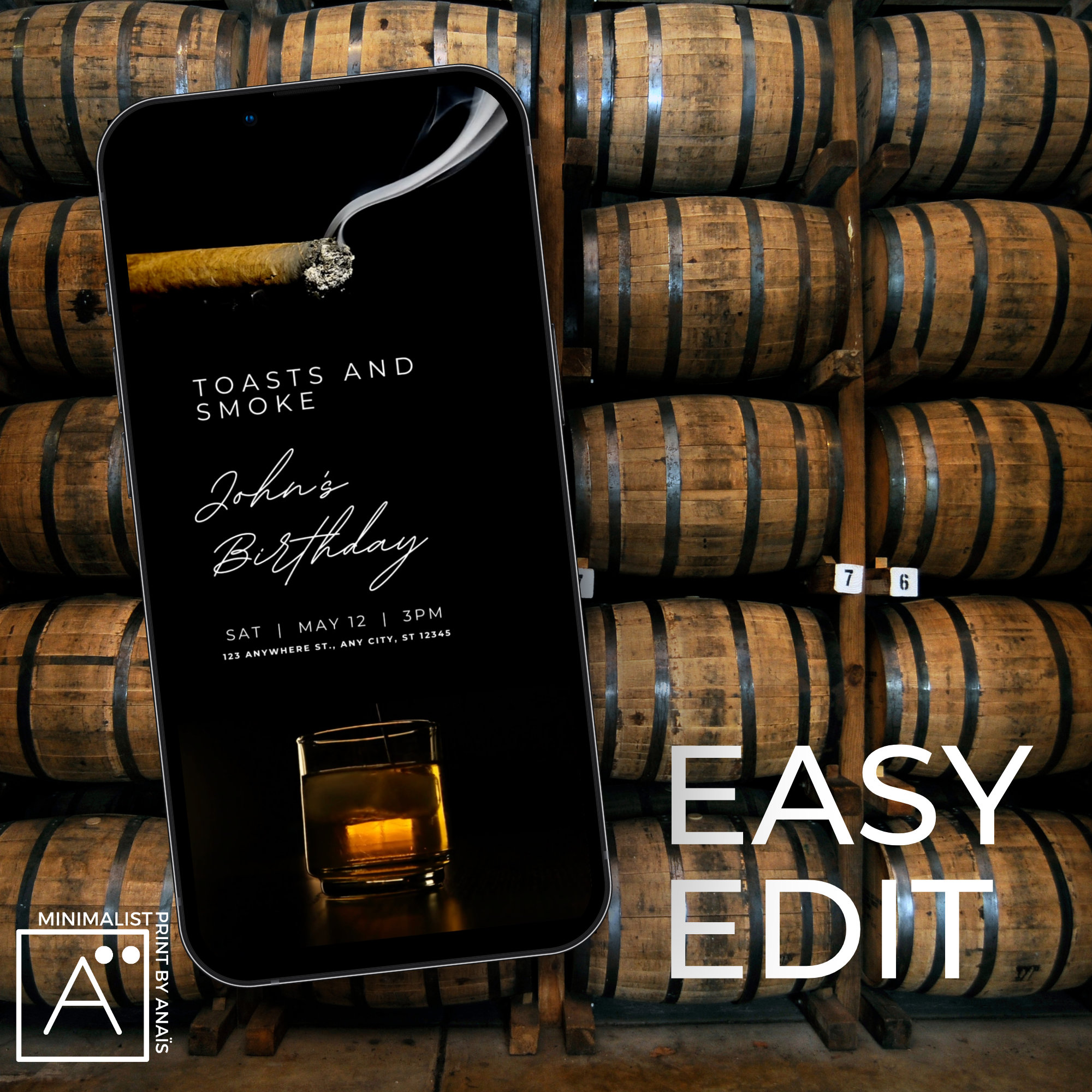 Whiskey & Cigars: Male Birthday Party Invitation, Toasts and Smokes ...