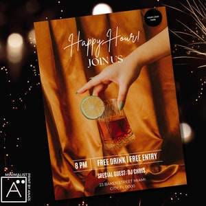 Happy Hour Flyer, Editable Invitation, Bartender Flyer Template ...