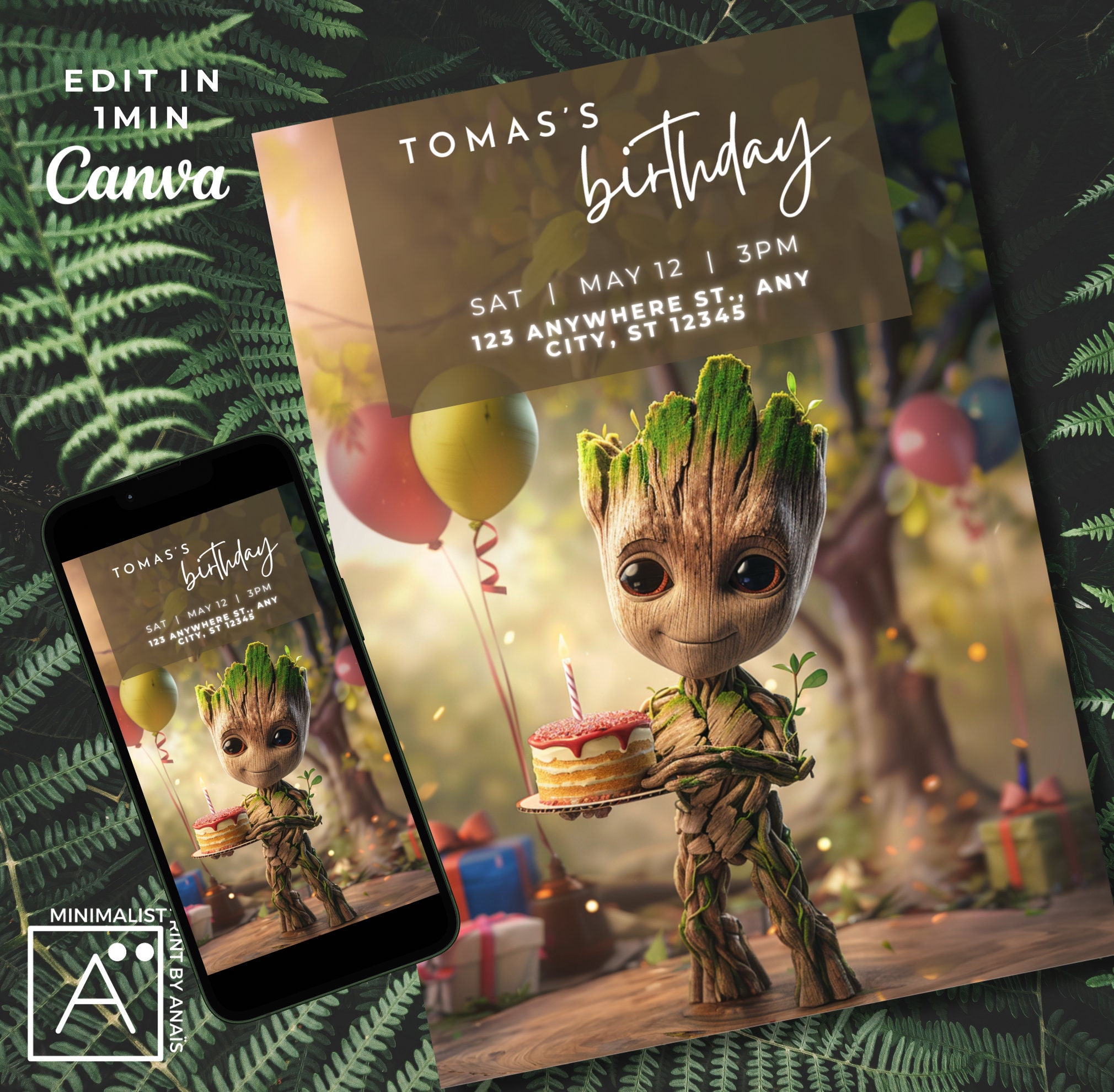 Groot Birthday Invitation Template, Printable Birthday Party Invitation ...