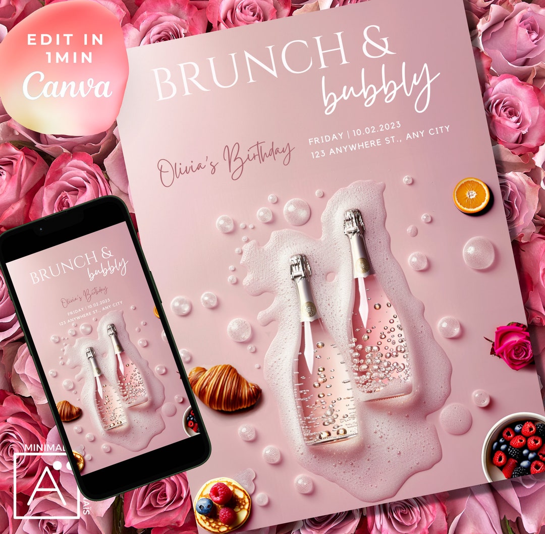 Champagne Brunch Invitation: Pink Blush, Editable Evite (digital) - Etsy