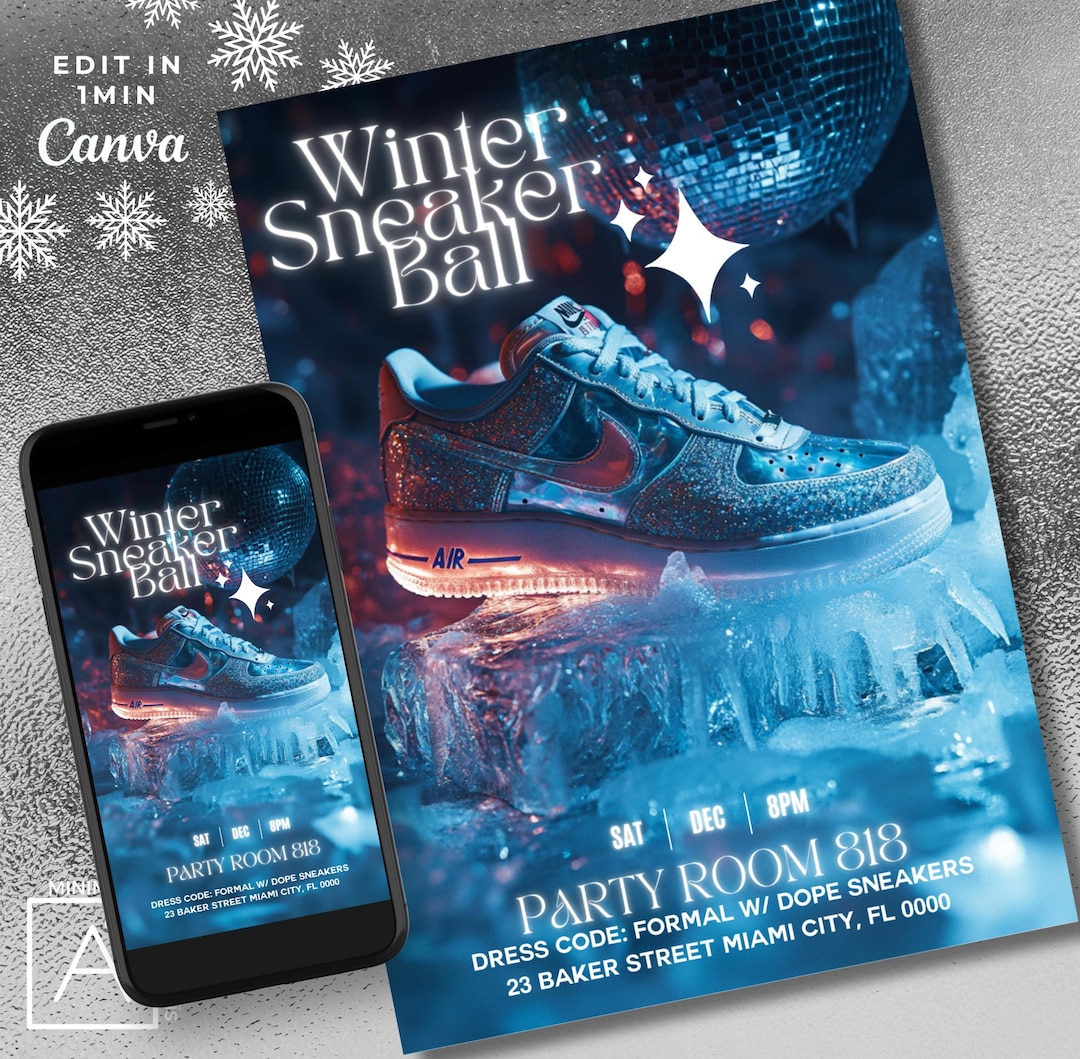 Winter Sneaker Ball Invitation Template | Editable Disco Ball Sneaker ...