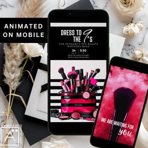 Glam up Makeup Sephora Kid Birthday Party Invitation, Template Editable ...