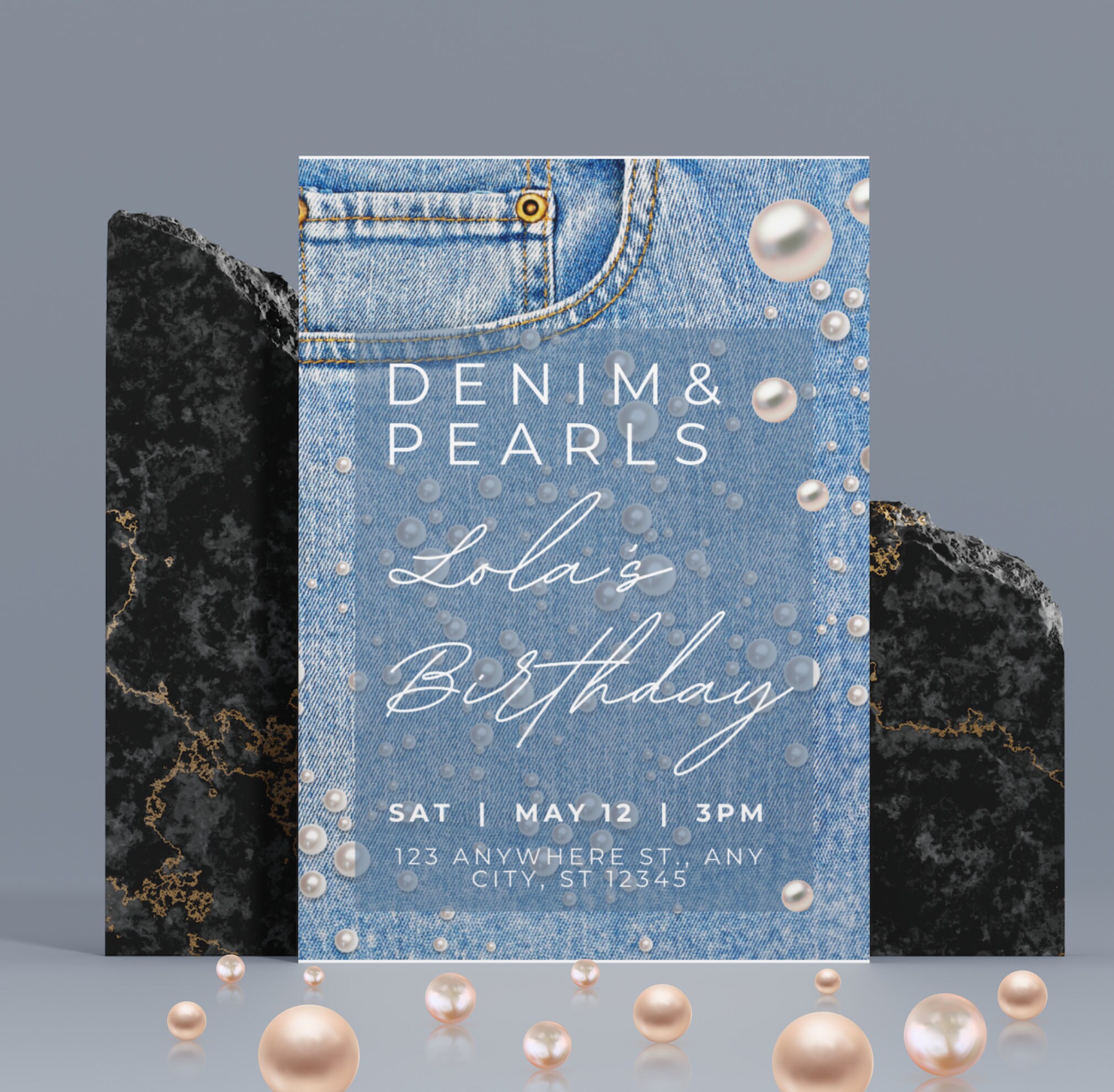 Denim and Pearls Invitation, Denim Birthday Invitation, Denim Invite ...