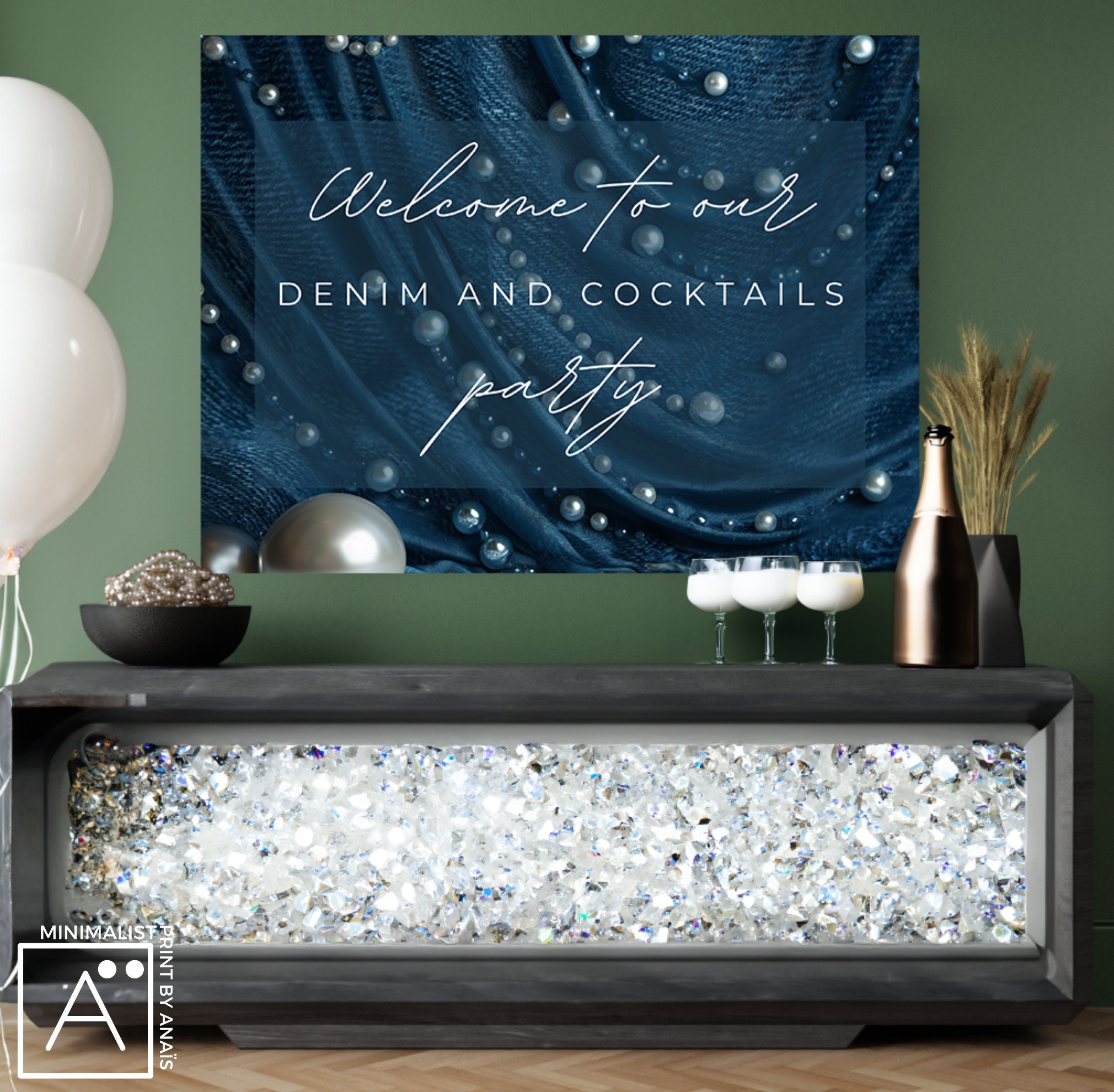 Denim and Pearls Backdrop, Welcome Sign Denim Diamond Party Decor, Blue ...