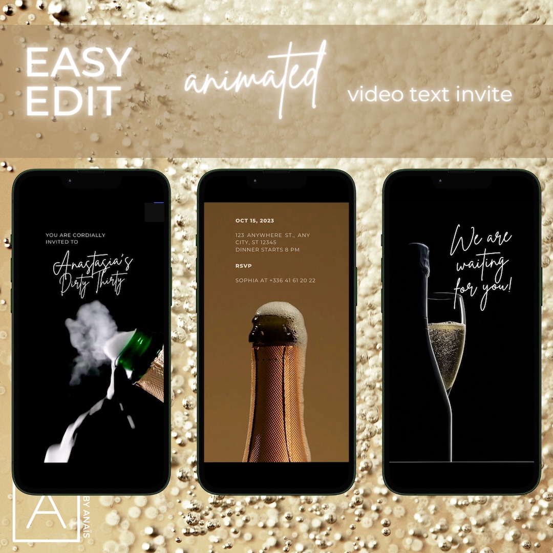 Champagne Party Video Invitation: Editable Birthday or Dinner Invite ...