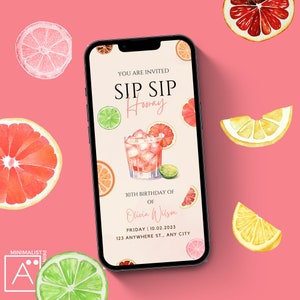 Sip Sip Hooray, Cocktail Birthday Invitation, SIP SIP, It's My Birthday ...