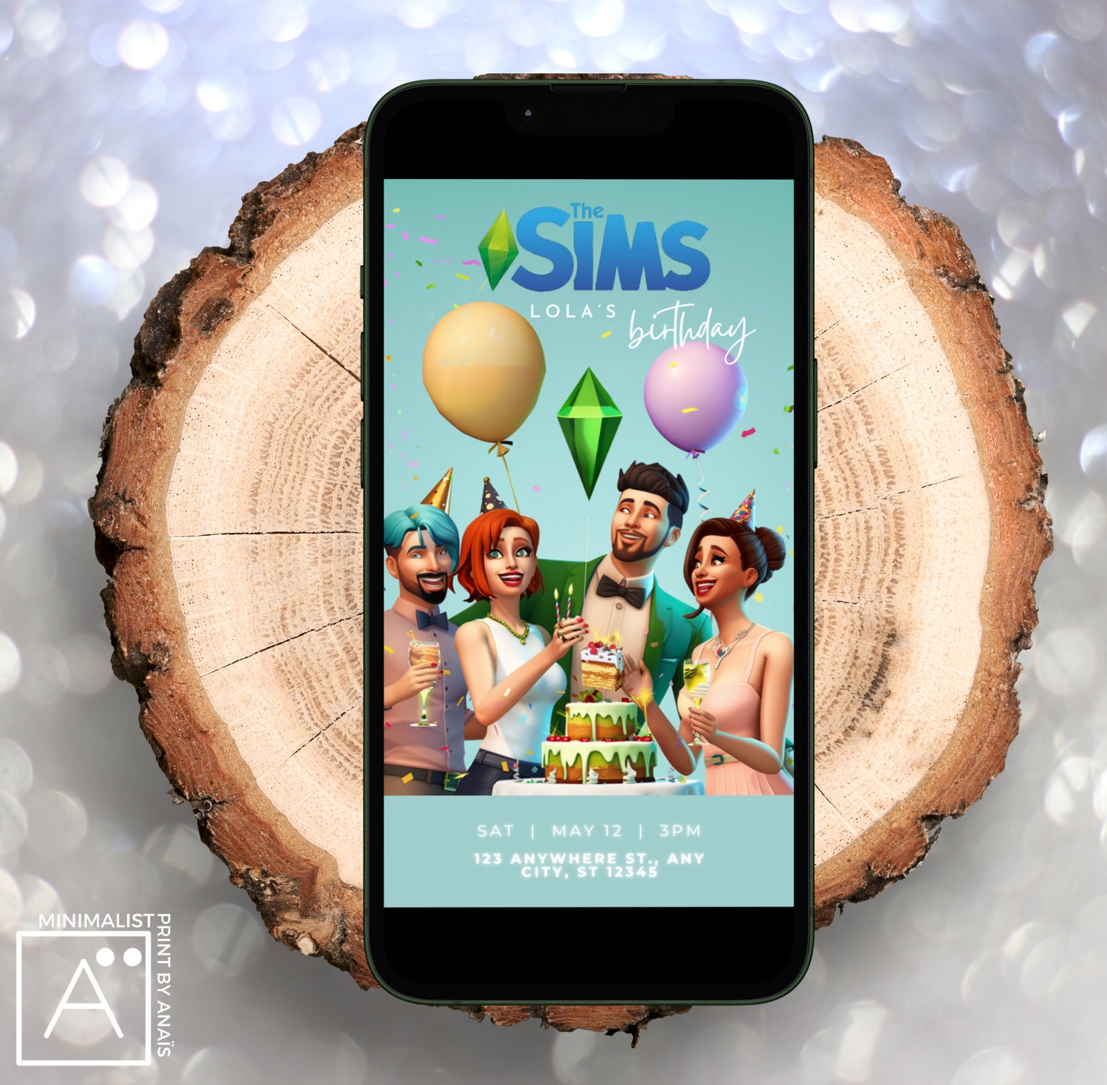 Editable the Sims Birthday Invitation: Plumbob Party (canva Template ...