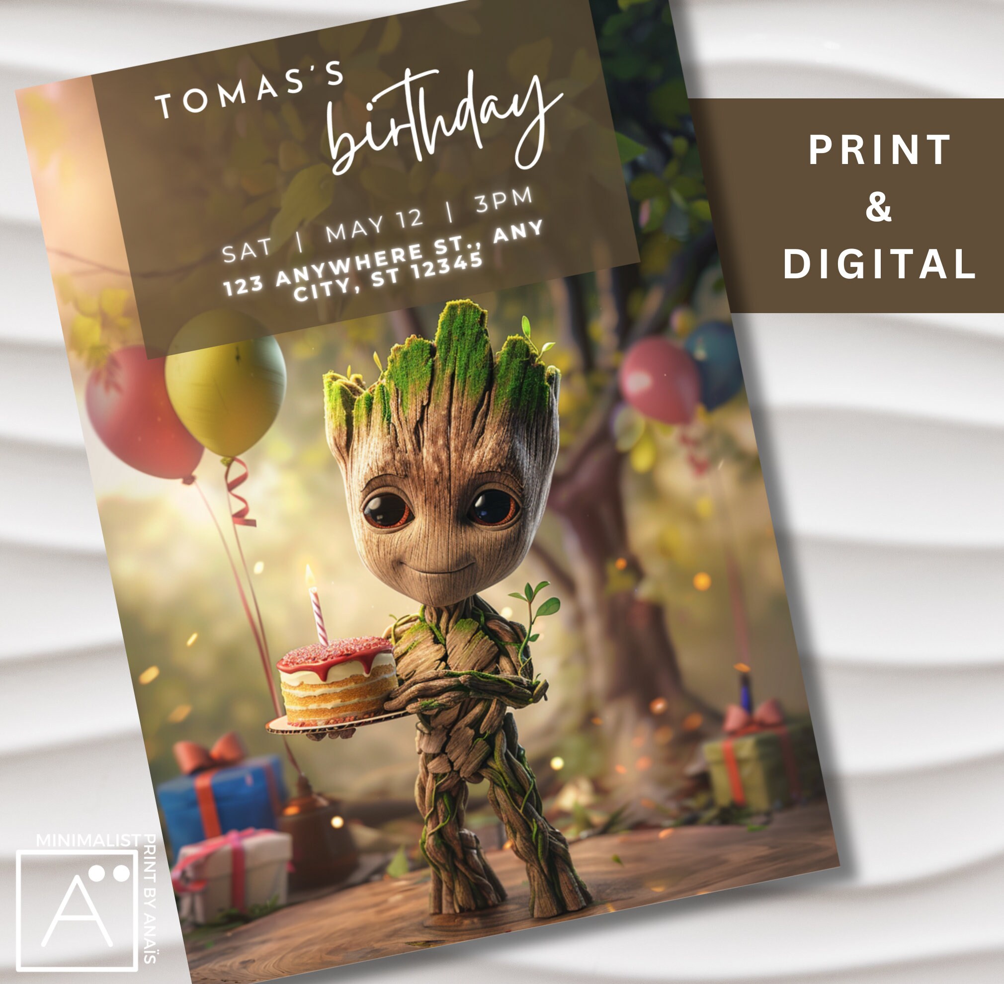 Groot Birthday Invitation Template, Printable Birthday Party Invitation ...