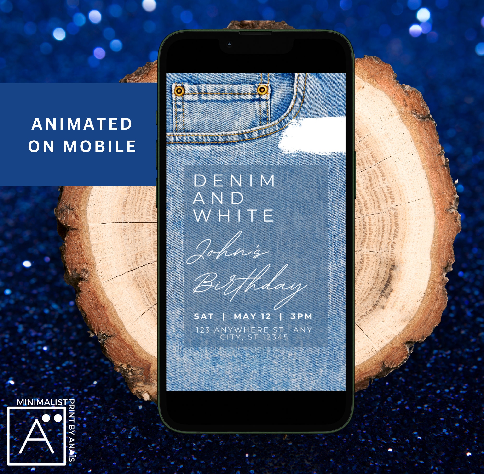 Denim and White Birthday, Blue Jeans and Bling Party Flyer Invitation ...