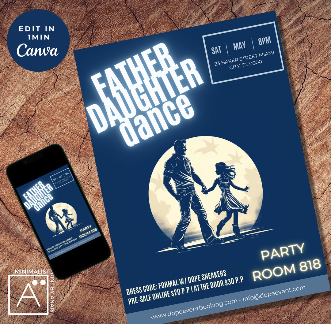 Father Daughter Dance Invitation: School Event Flyer (canva Editable ...