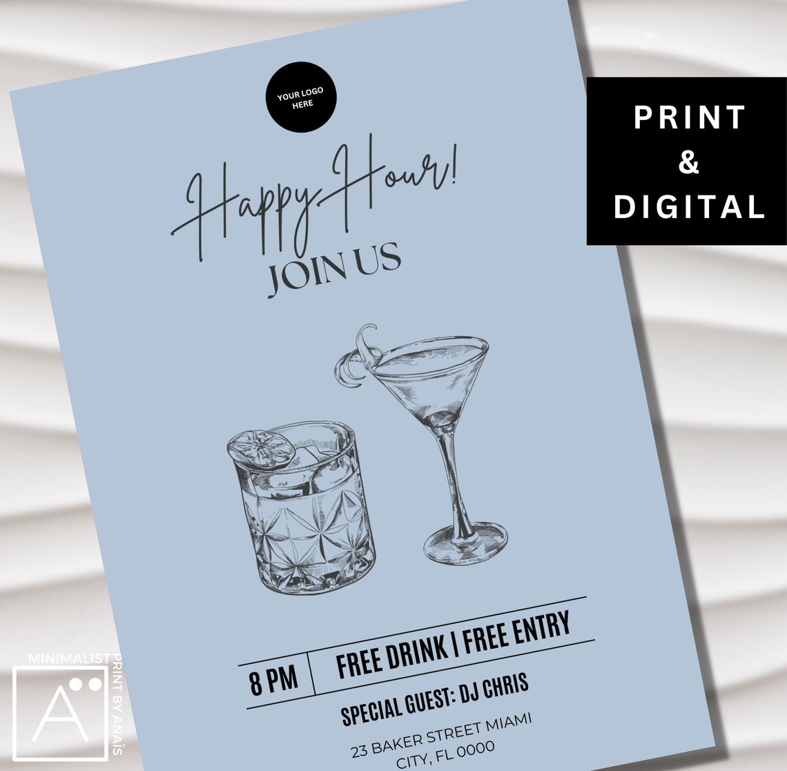 Happy Hour Flyer Invitation, Editable DIY Flyer Template, Party Flyer ...