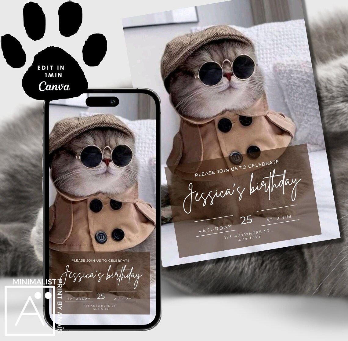 Cat Birthday Party Invitation Cat Birthday Invitation - Etsy