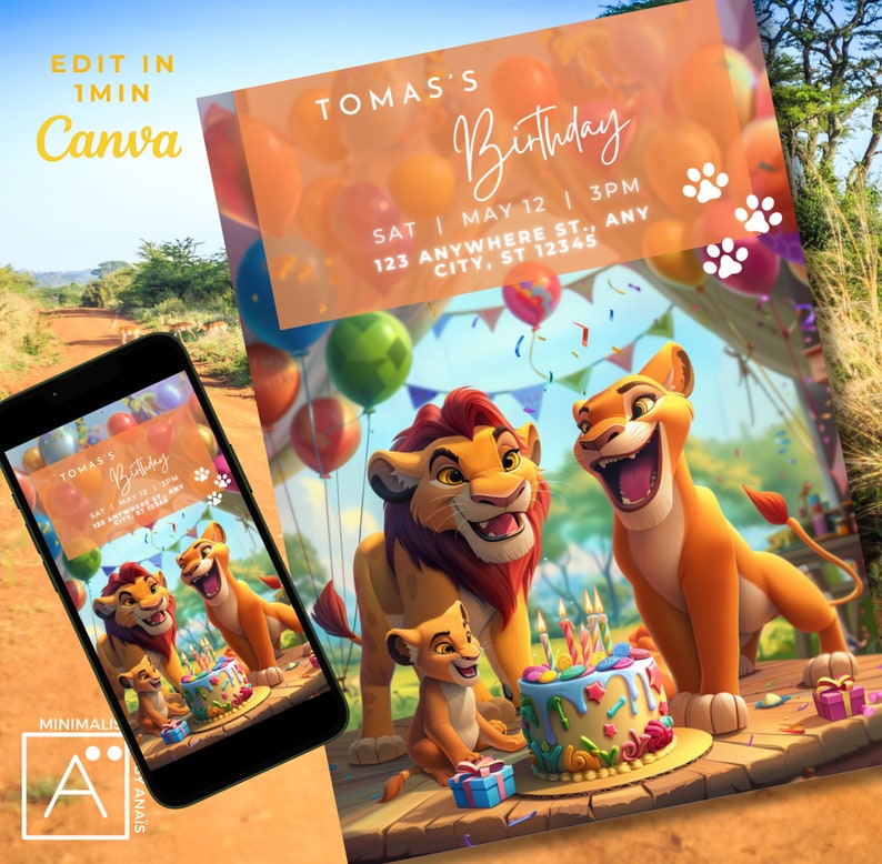 Lion King Birthday Decorations, Simba Birthday Invitation, Printable ...