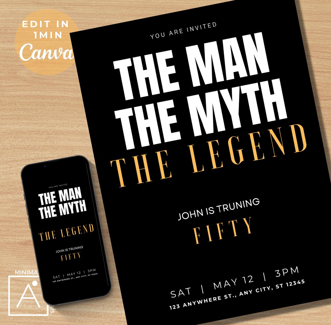 50th the Man the Myth the Legend Birthday Invitation for Men, INSTANT ...