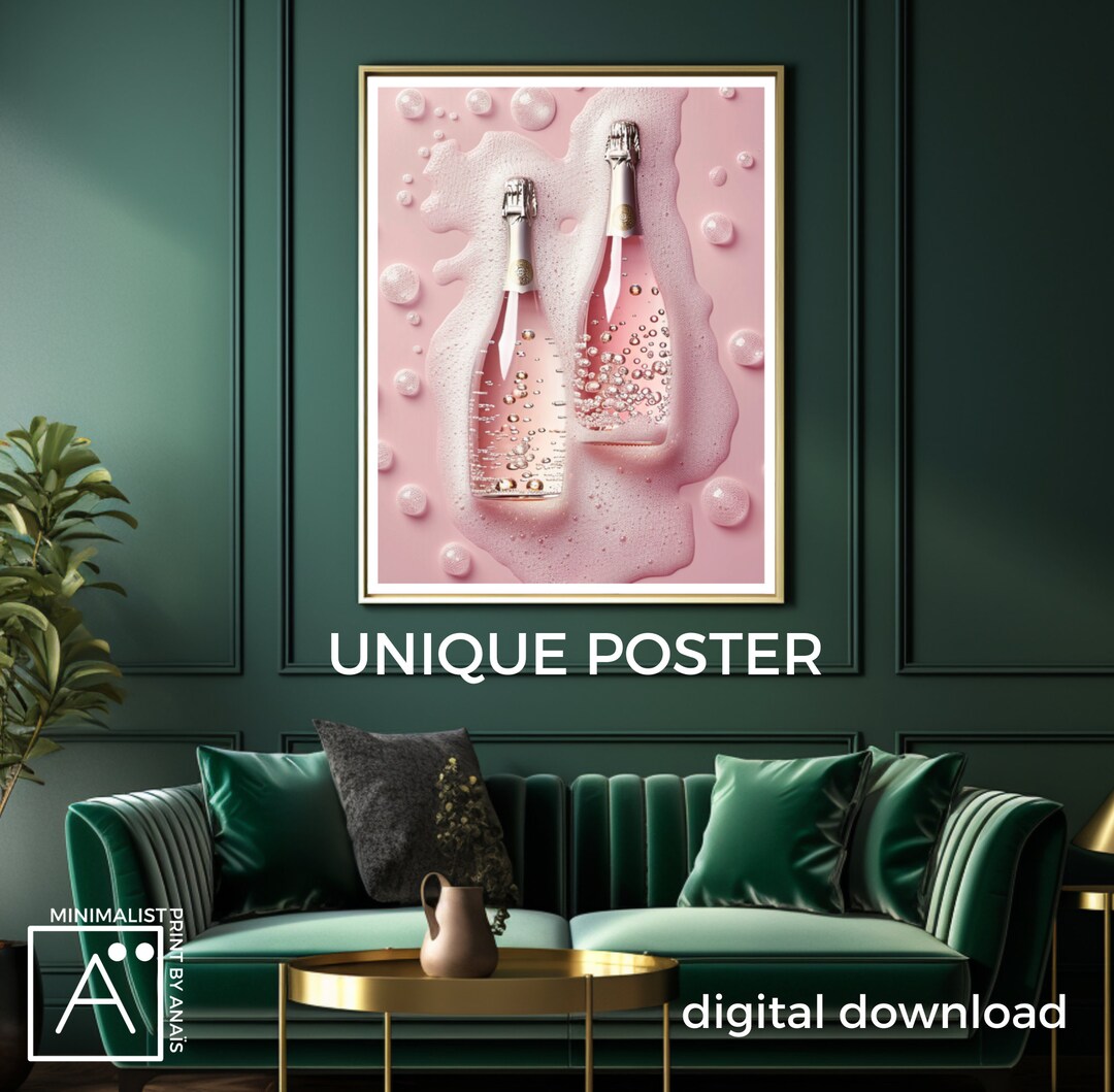 Champagne Wall Art Poster, Instant Download, Bar Cart Decor, Champagne ...