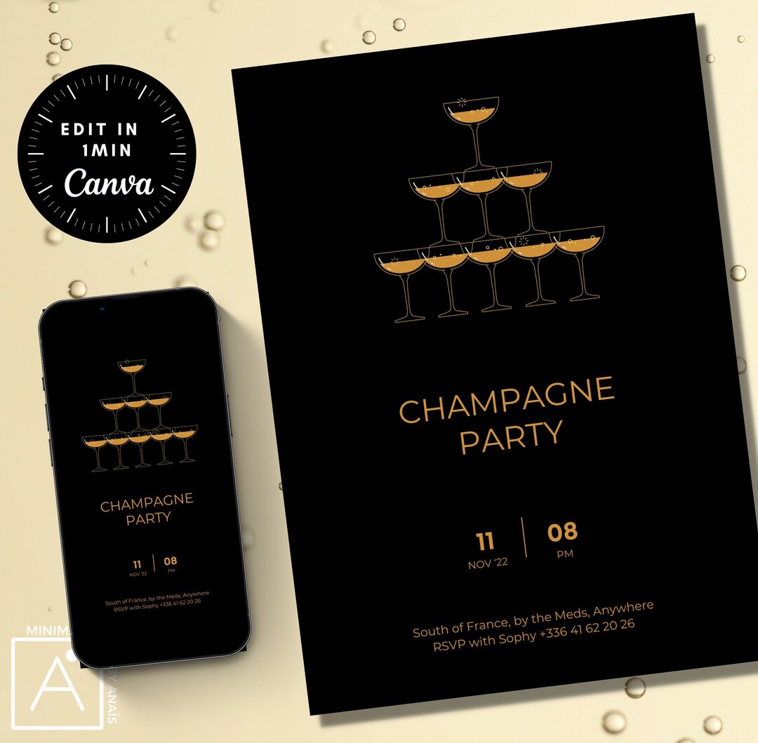 Champagne Party Invitation, Editable Invitation, Video Invitation ...
