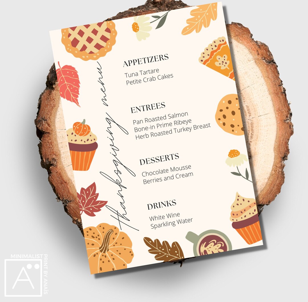 Thanksgiving Dinner Menu Template | Thanksgiving Menu Card | Printable ...