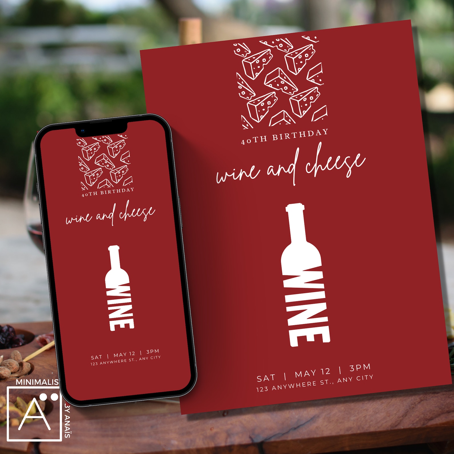 Wine and Cheese, Wine Birthday Invitation, Editable Invitation, Dinner ...