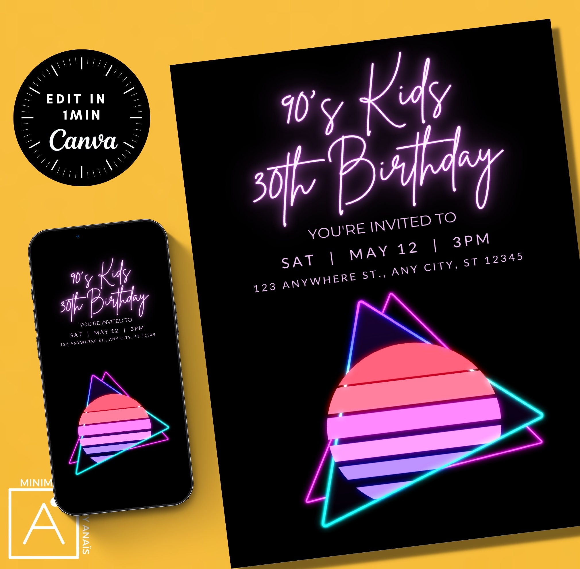90s Theme Party Birthday Party Invite 90s Fully Editable - Etsy