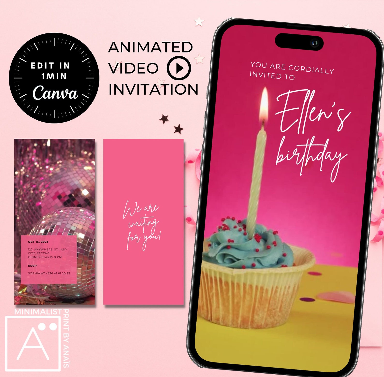 Pink Birthday Invitation Pink Birthday Invite Editable - Etsy