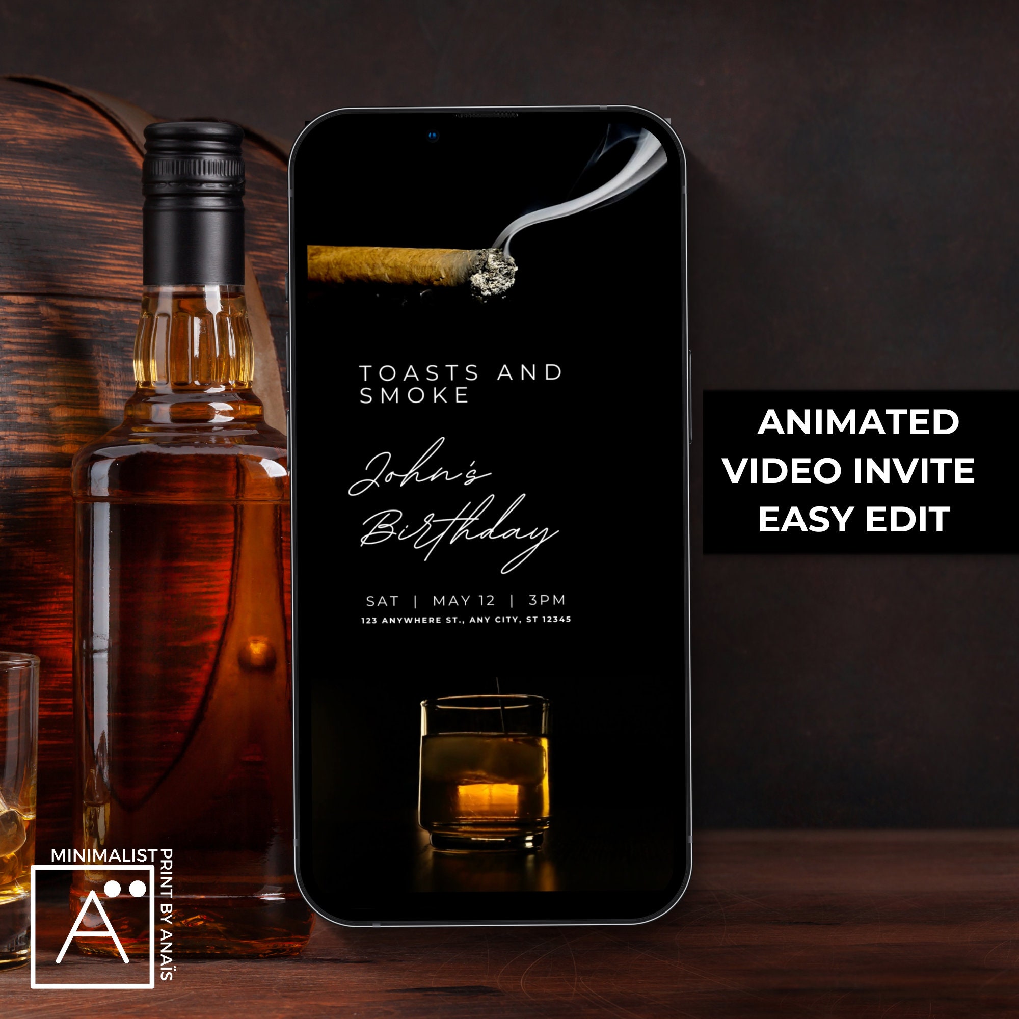 Whiskey & Cigars: Male Birthday Party Invitation, Toasts and Smokes ...