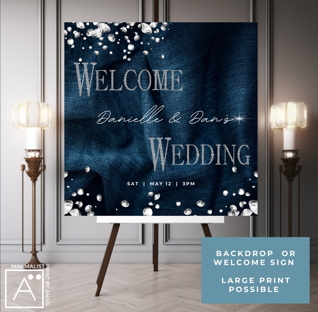 Denim Diamond Wedding Backdrop & Welcome Sign, Denim Diamond Party ...