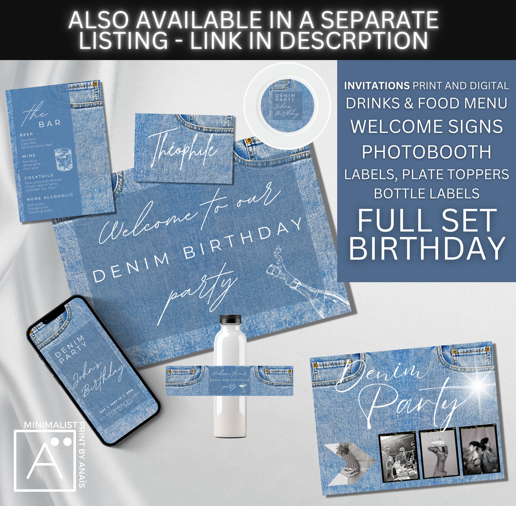 Denim Birthday Invitation: Jeans & Bling Party (editable Canva Template ...