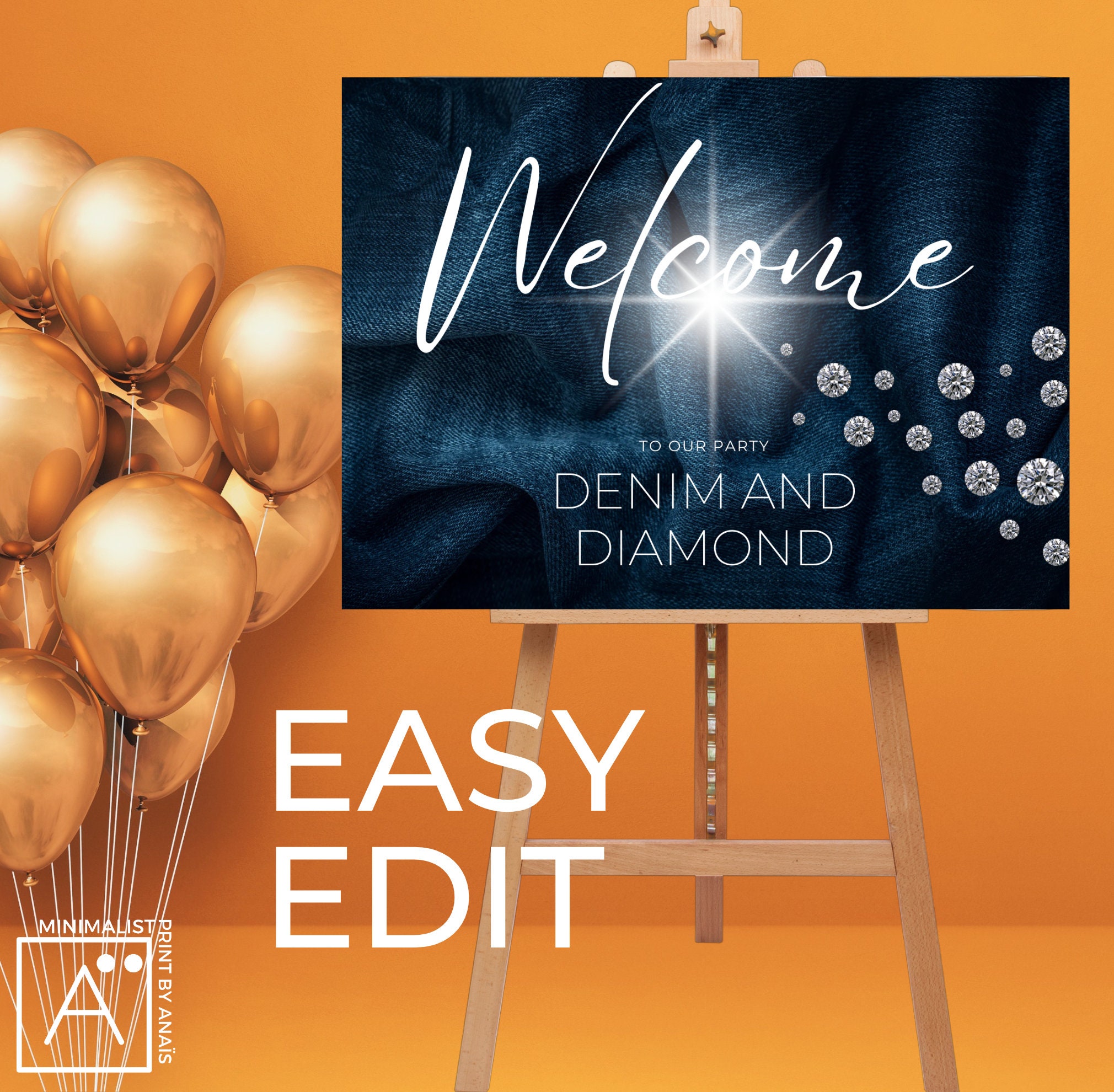 Denim Diamonds Welcome Sign, Denim Party Decor, Instant Download ...