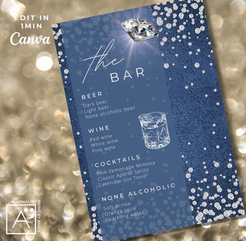 Denim and Diamond Drink Menu Template (editable, Digital) - Etsy