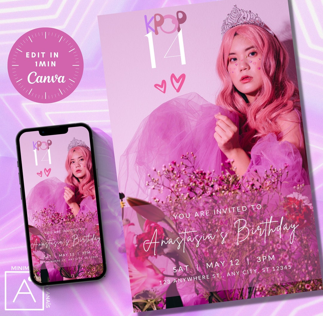 14th Birthday Kpop Party Invitation, 14th Birthday Invitation, 14th ...