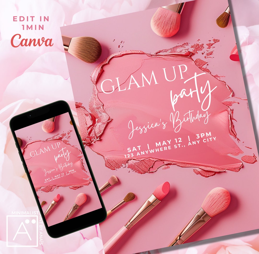 Blush Pink Spa Birthday Invitation: Glam Makeup Party (printable ...