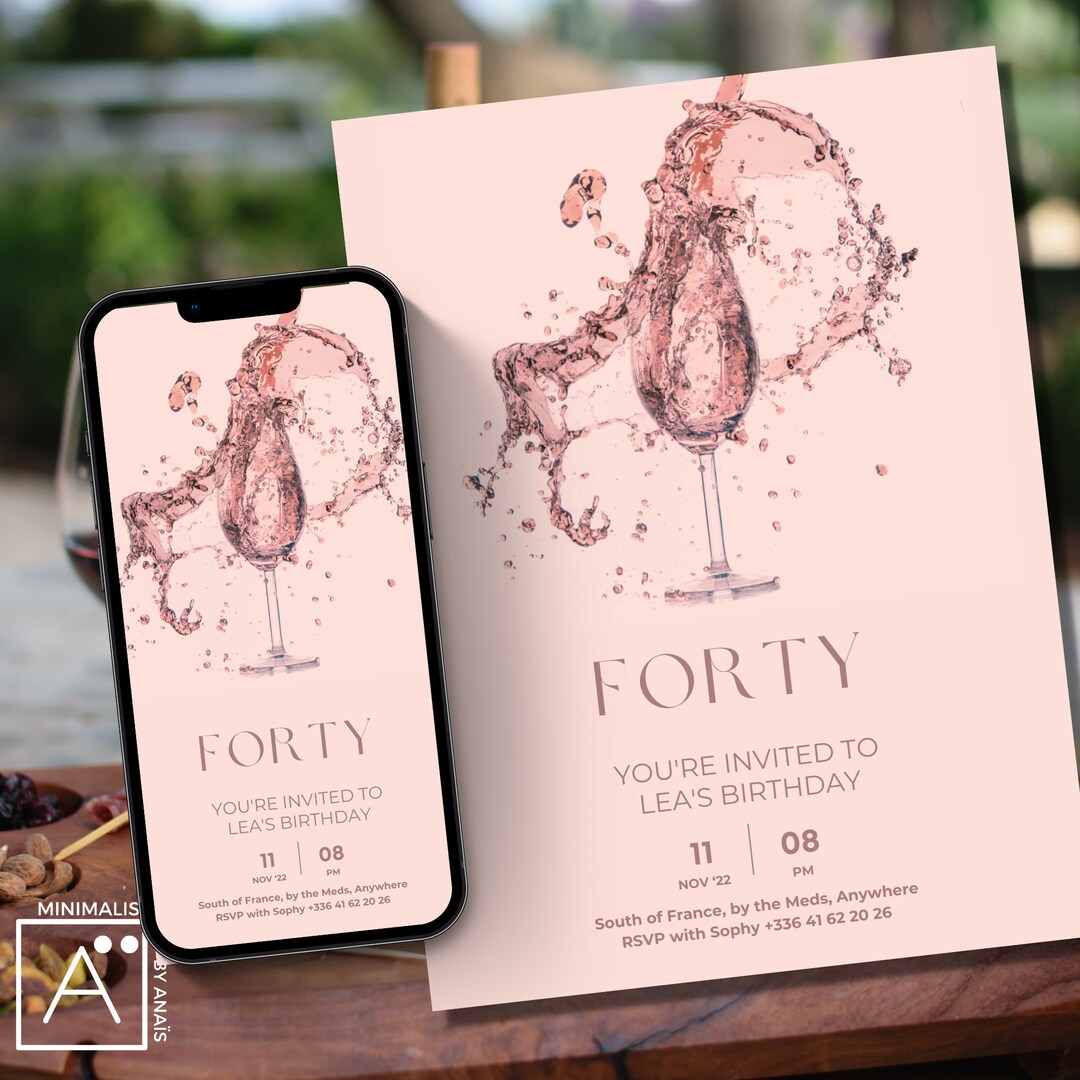 Forty 40th Birthday Invitation, Fully EDITABLE ANY AGE, Pink Rose ...