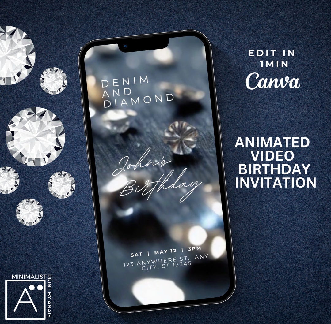Denim & Diamond Birthday Invitation: Animated, Editable (canva Template ...
