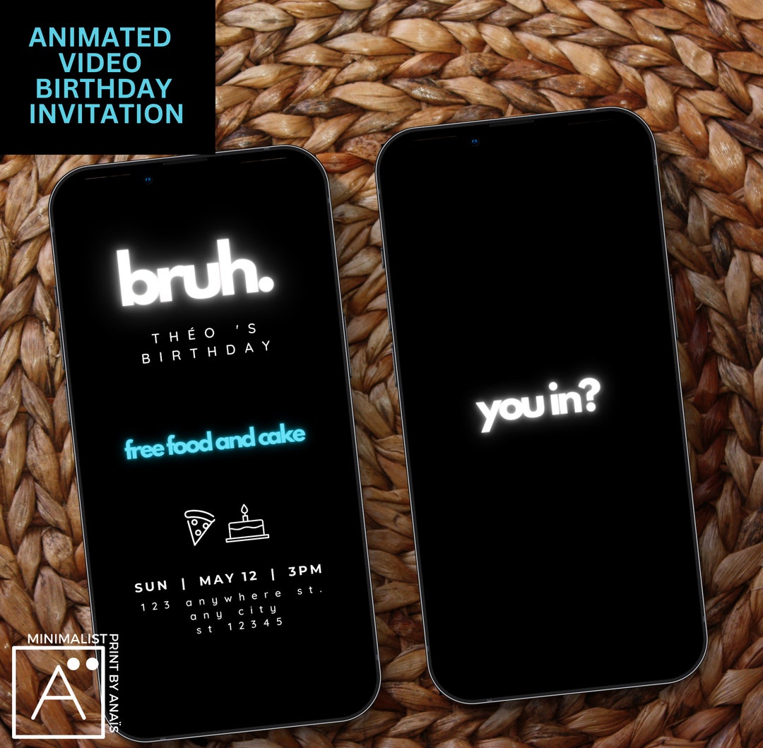 BRUH Birthday Invitation: Neon Animated Video (digital Download) - Etsy