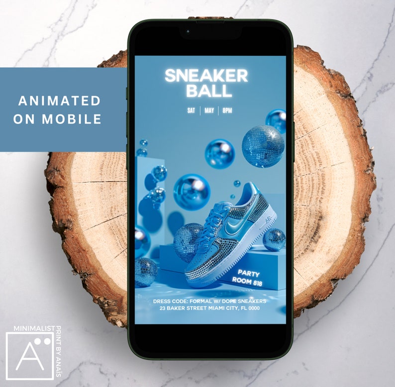 Blue Diamond Sneaker Ball Invitation: Disco Gala, Editable Party Flyer ...