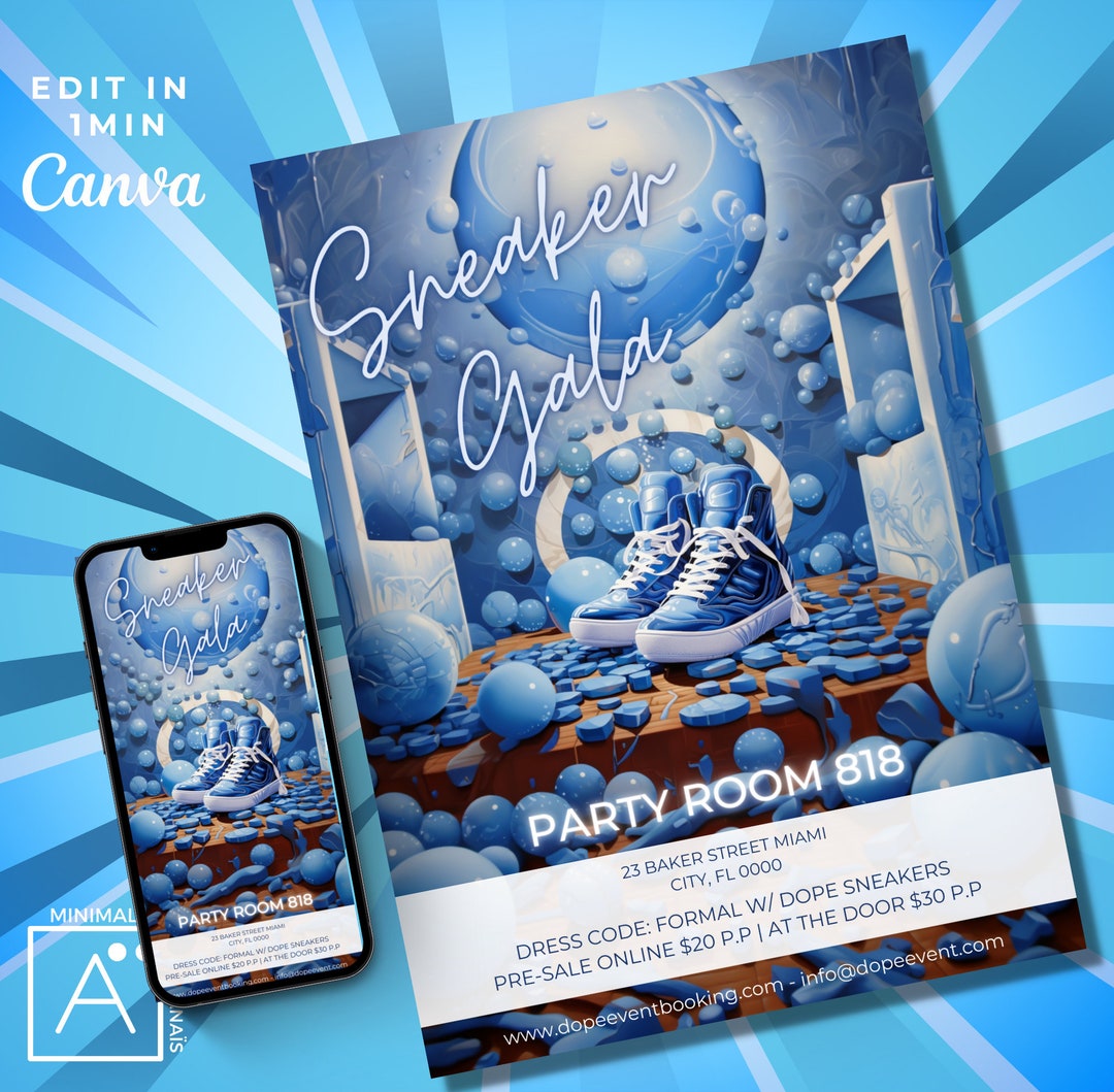 Blue Sneaker Ball Gala Invite: Editable Party Flyer Template - Etsy