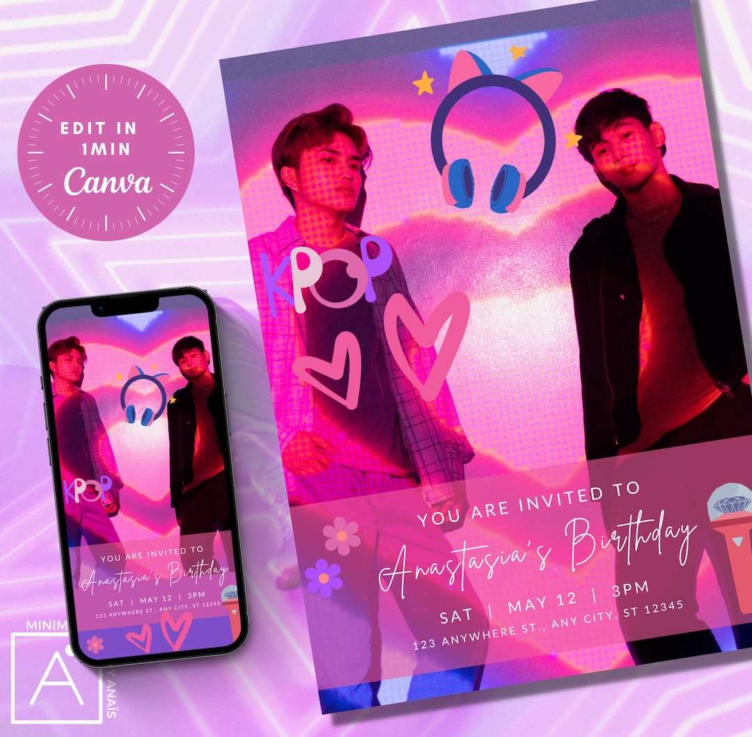 14th Birthday Kpop Party Invitation, 14th Birthday Invitation, 14th ...